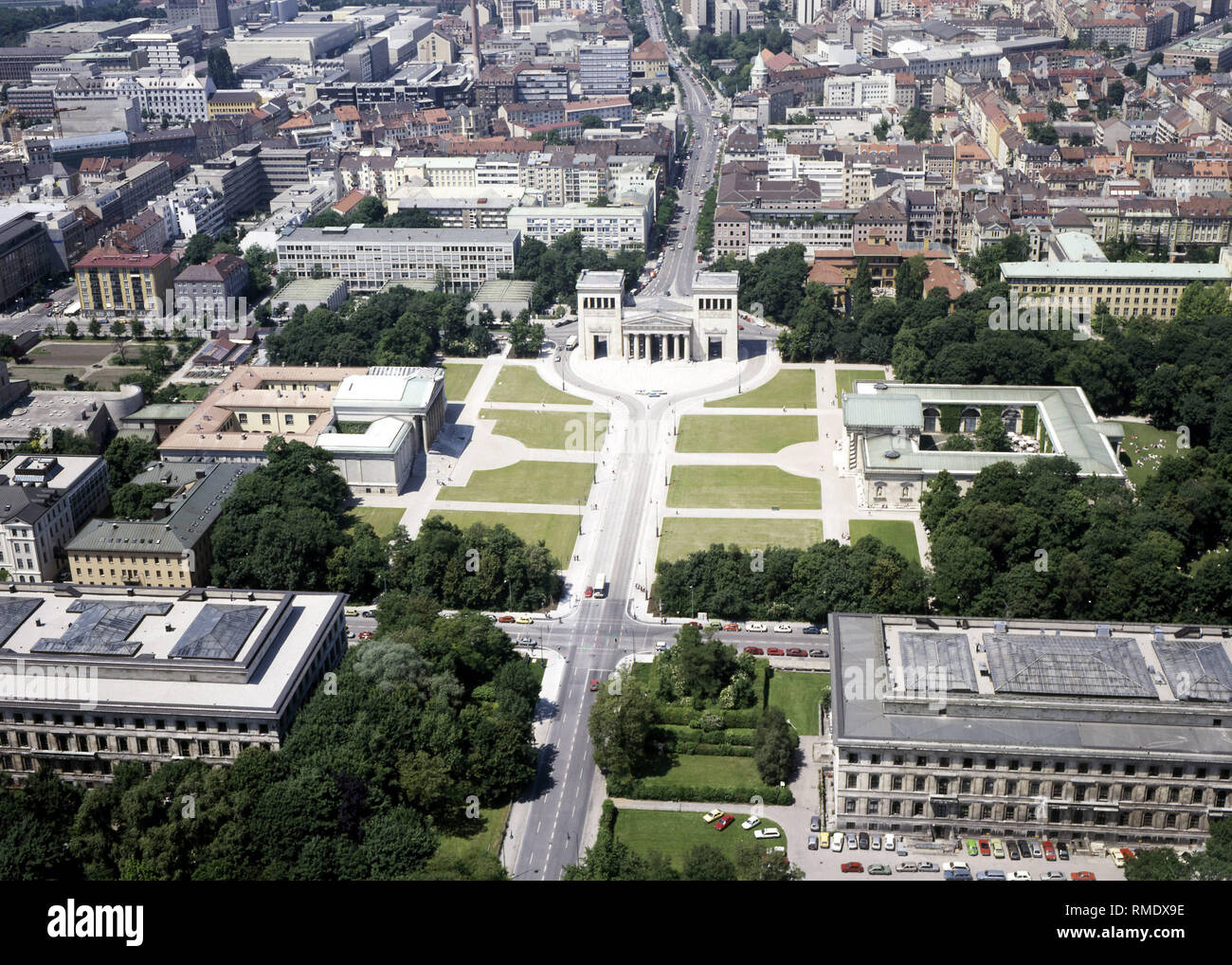 The Koenigsplatz in Munich towards west overlooking the Propylaeen. The ...