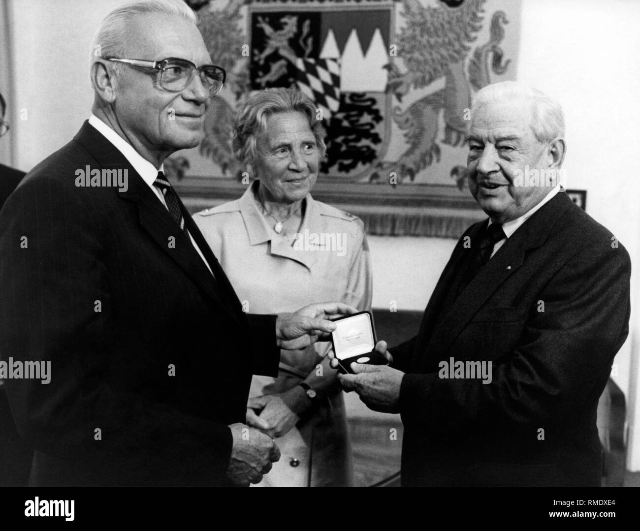 The President of the Bavarian Landtag Franz Heubl and Alfons Goppel ...