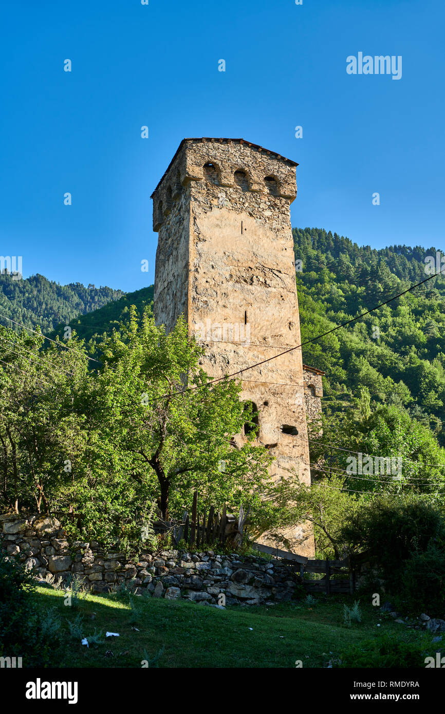 Stone medieval Svaneti tower houses of soli village, Upper Svaneti ...