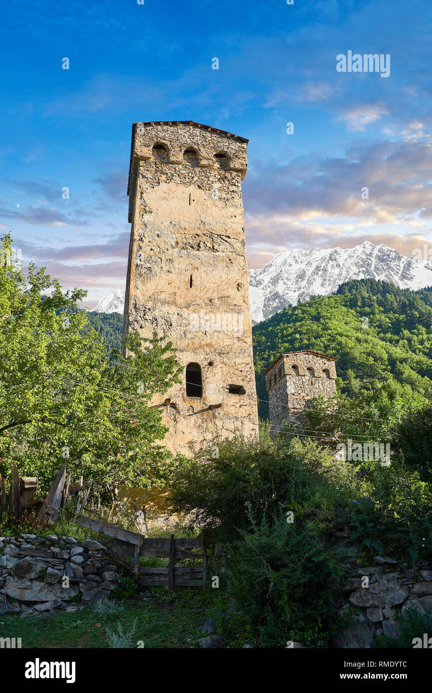 Stone medieval Svaneti tower houses of soli village, Upper Svaneti ...