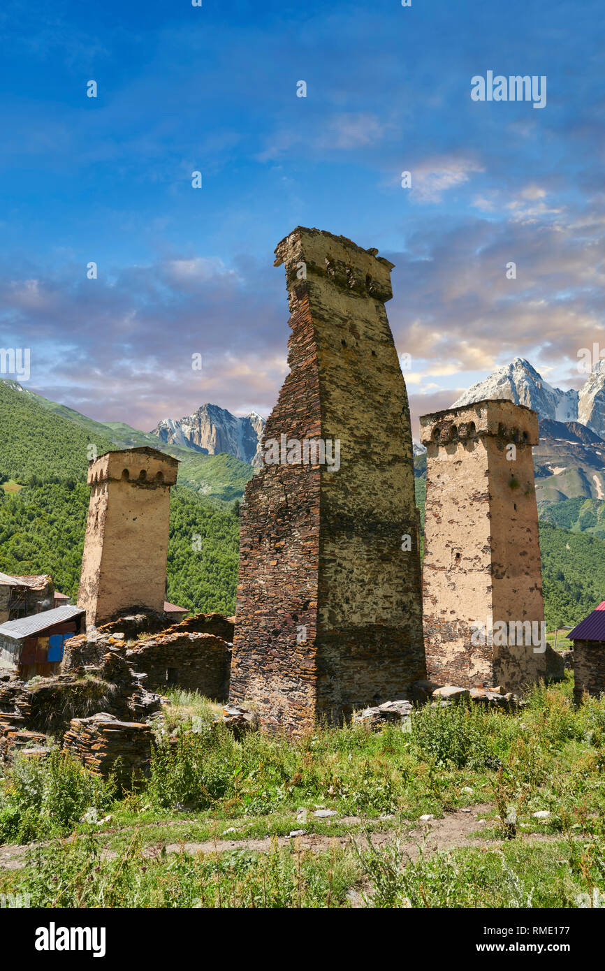 Stone medieval Svaneti tower houses of Murkmeli, Upper Svaneti ...