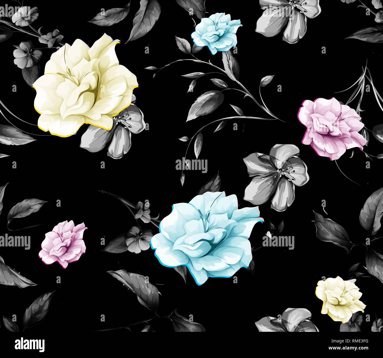 beautiful flower branches in black and pattern Stock Photo - Alamy