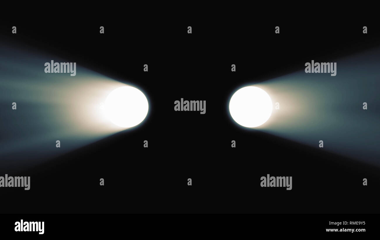 Animation of car headlight on black background. Luminous headlights of ...