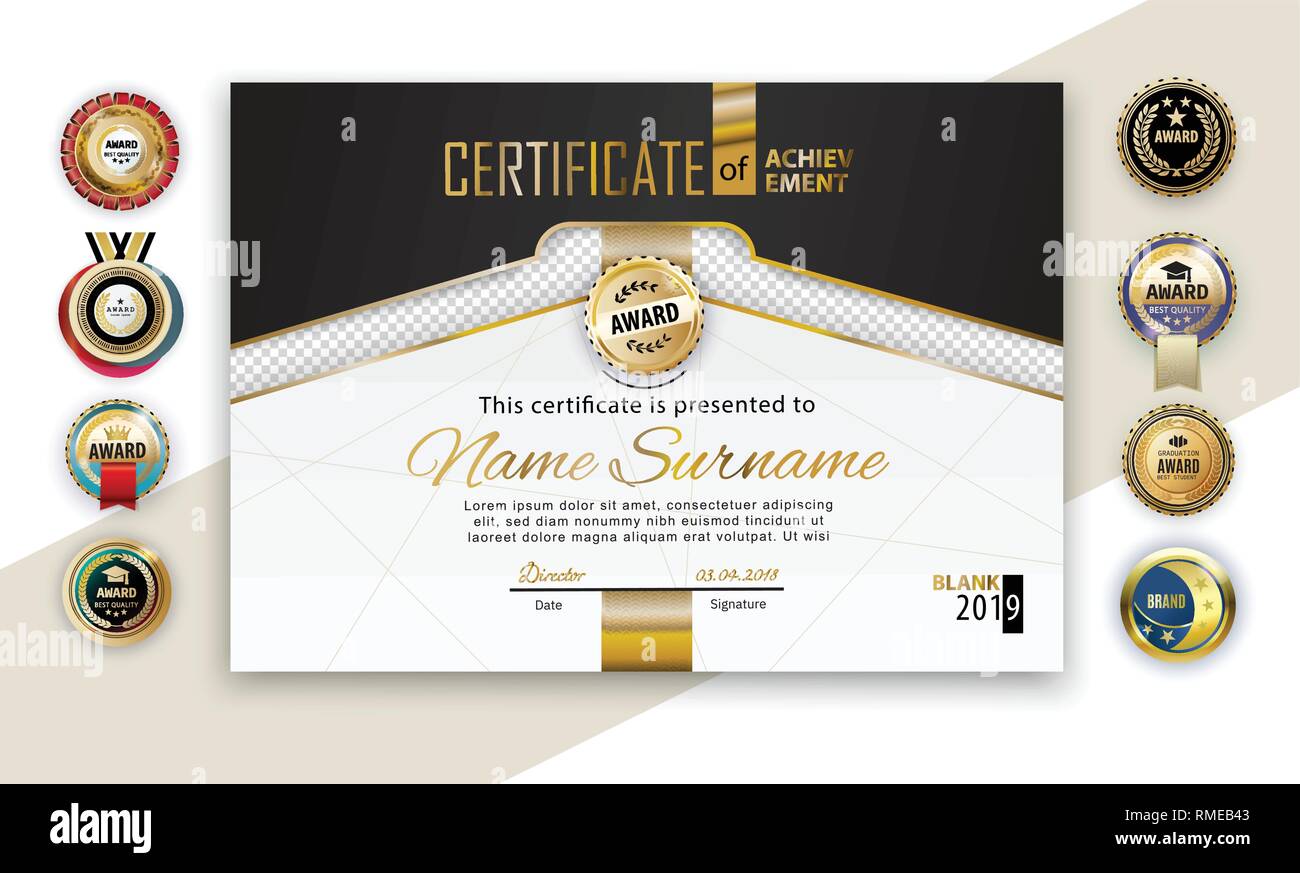 Official white black certificate with gold line, transparency design ...