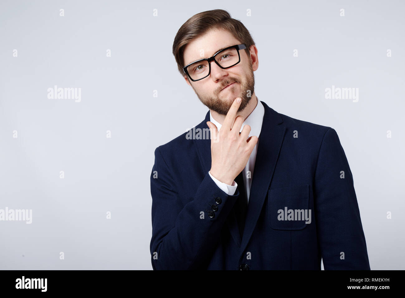 Worker at grey studio background Stock Photo - Alamy