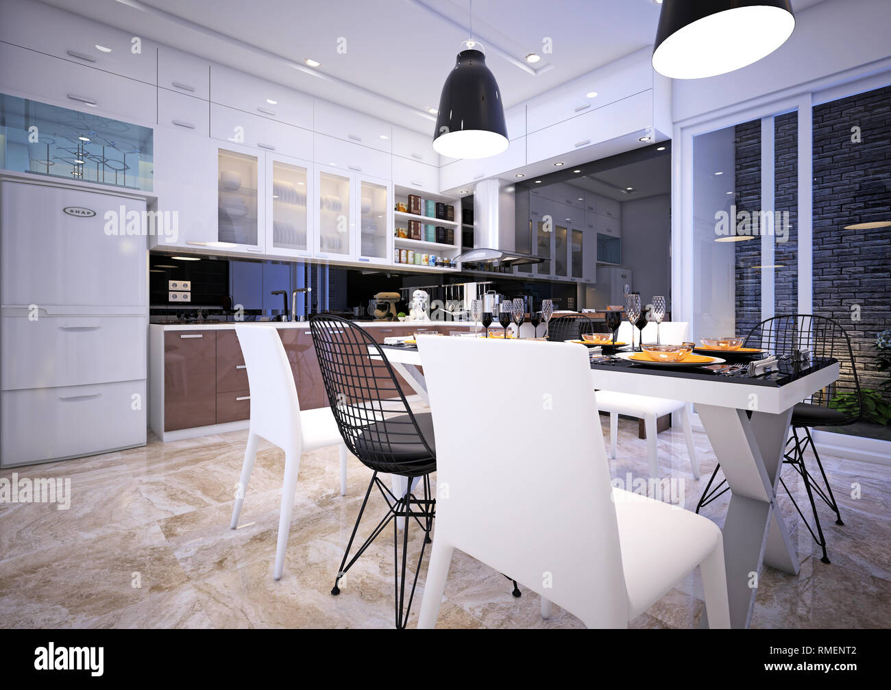 3d render of modern kitchen Stock Photo - Alamy