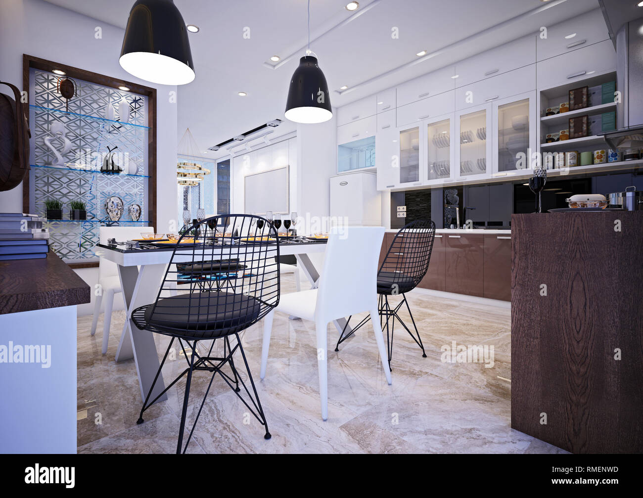 3d render of modern kitchen Stock Photo - Alamy