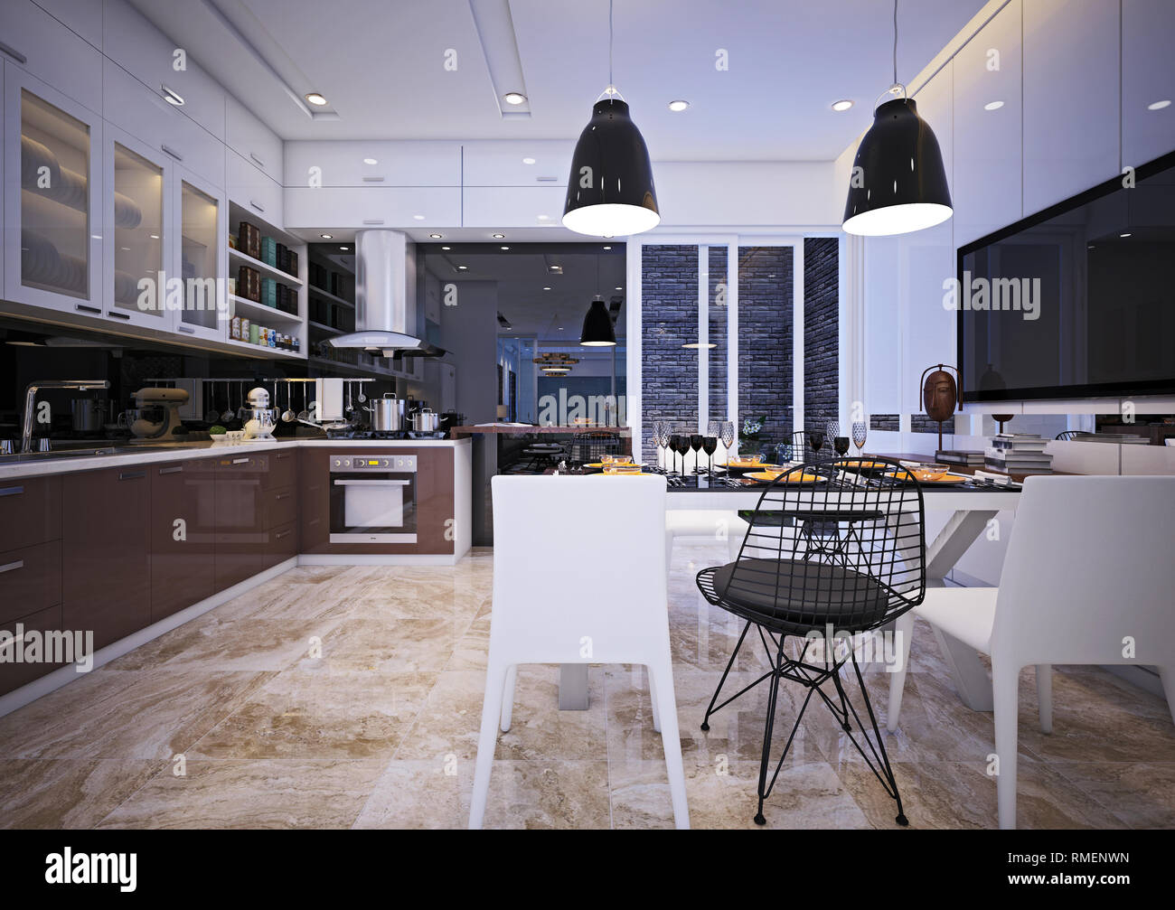 3d render of modern kitchen Stock Photo - Alamy