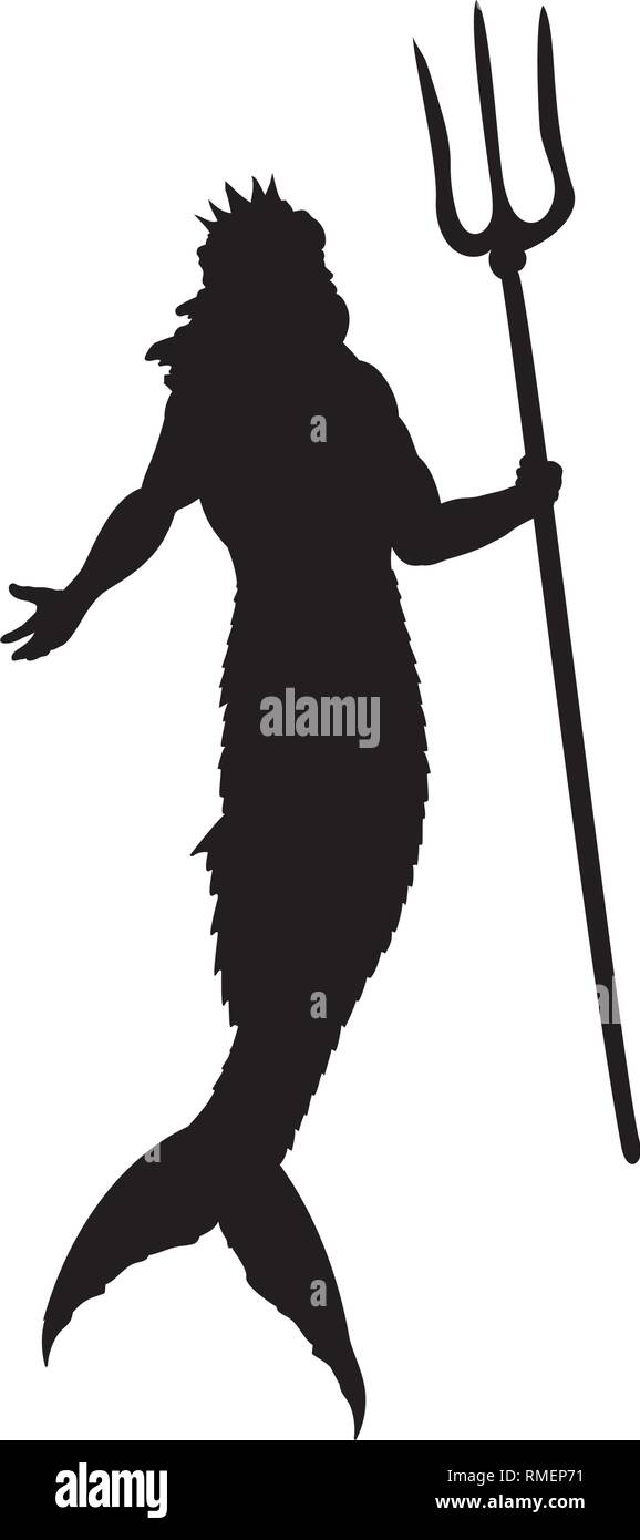 Poseidon Neptune god silhouette mythology fantasy Stock Vector Image ...