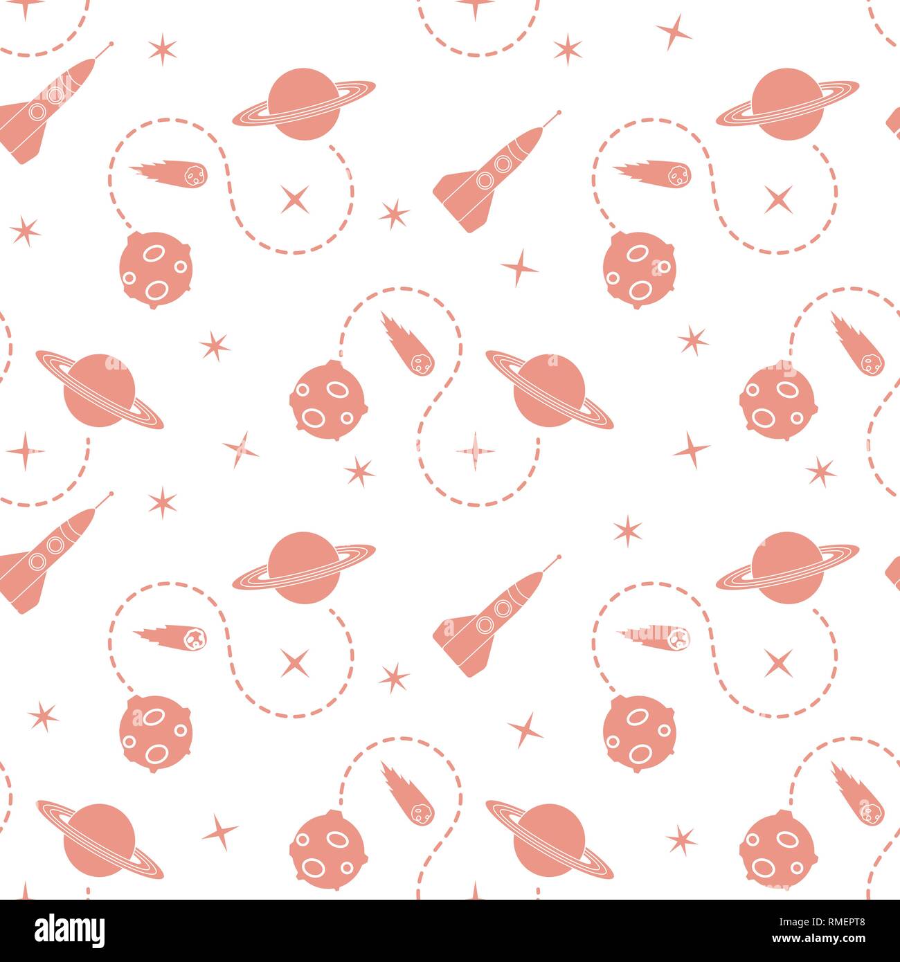 Seamless pattern with rocket, comet, planets, stars. Space exploration ...