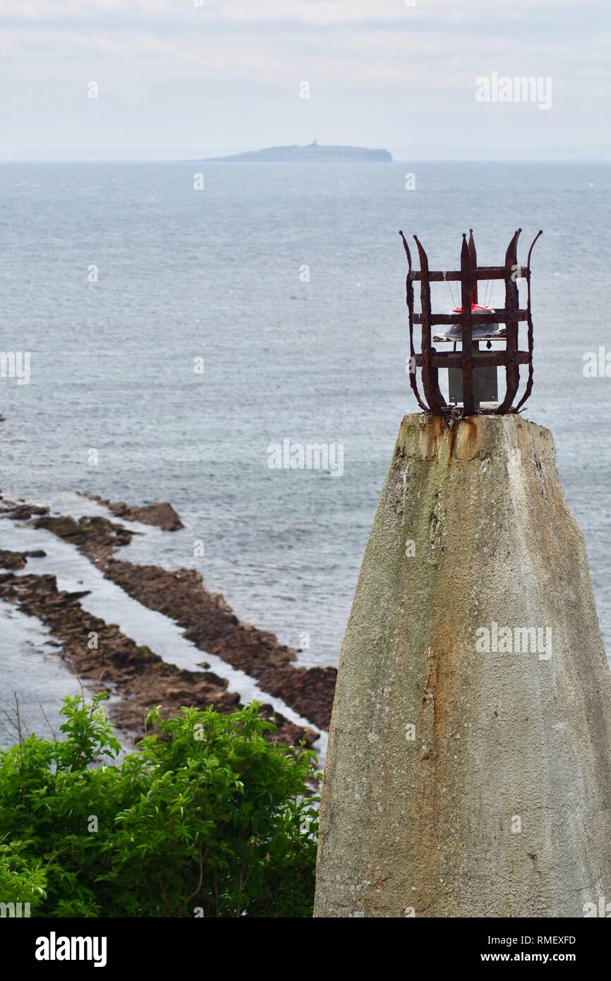White Stone Pillar with Beacon, Channel Marker for Crail Harbour. Isle ...