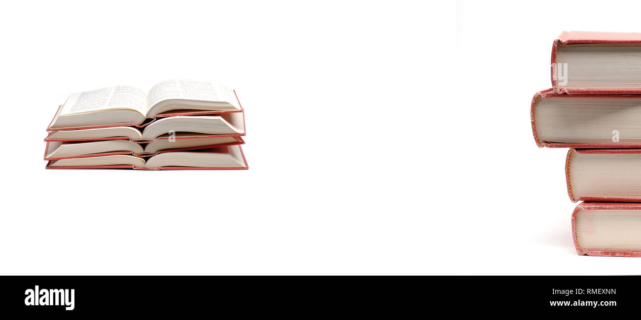 Stack of red books isolated on white background for learning reading ...