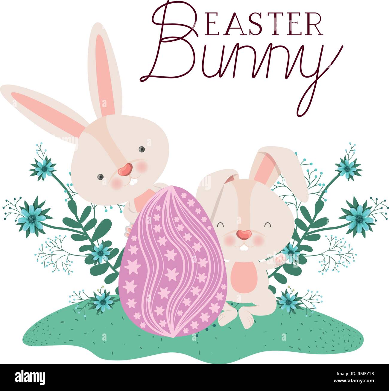 easter bunny label with egg and flowers icon Stock Vector Image & Art ...