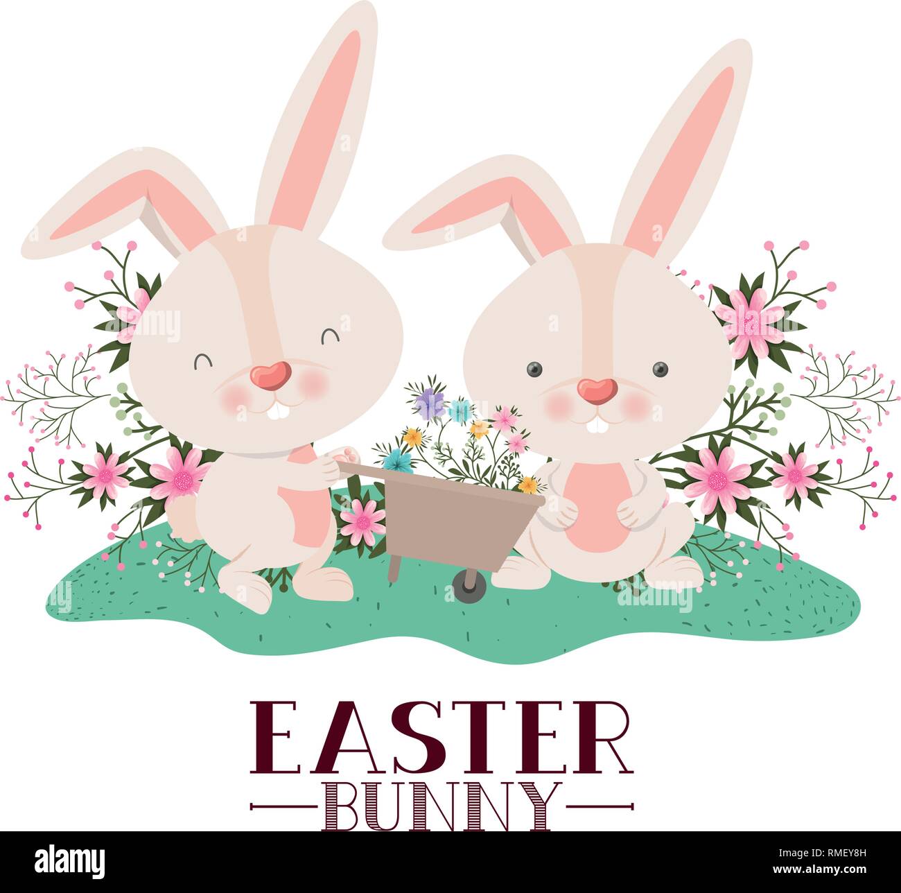 easter bunny label with egg and flowers icon Stock Vector Image & Art ...