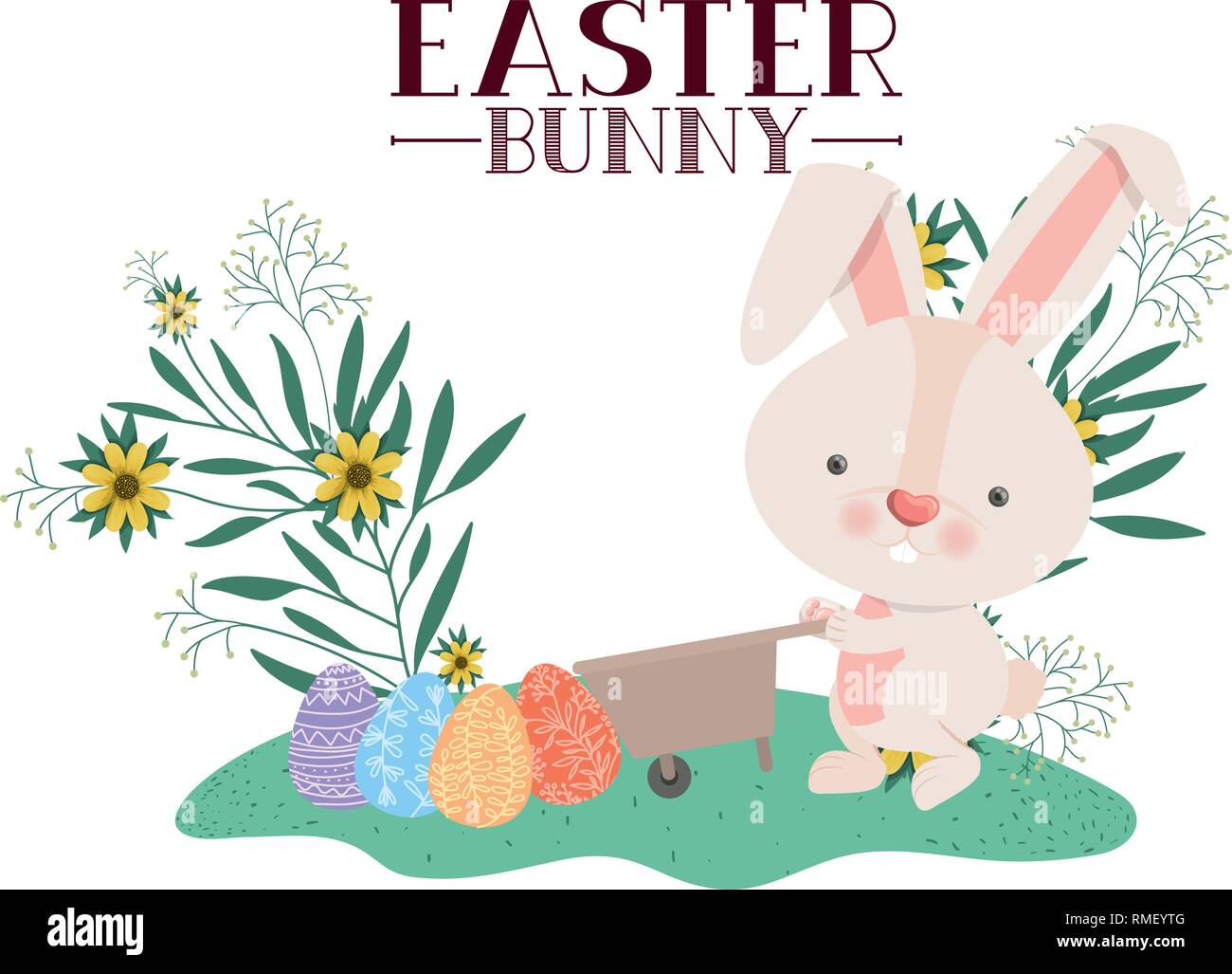 easter bunny label with egg and flowers icon Stock Vector Image & Art ...