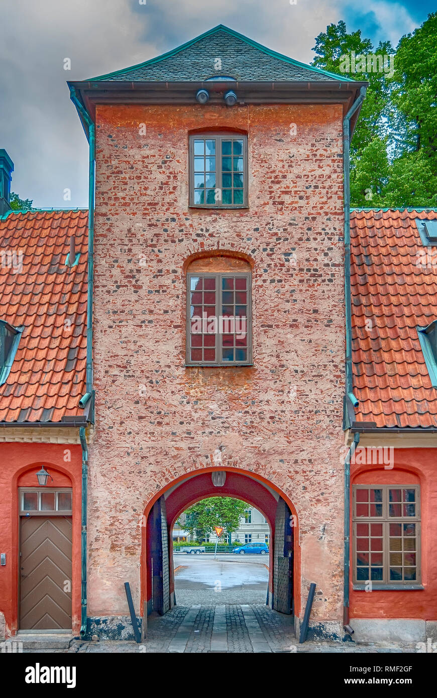 An image of Halmstad castle on the riverbank situated in the halland ...