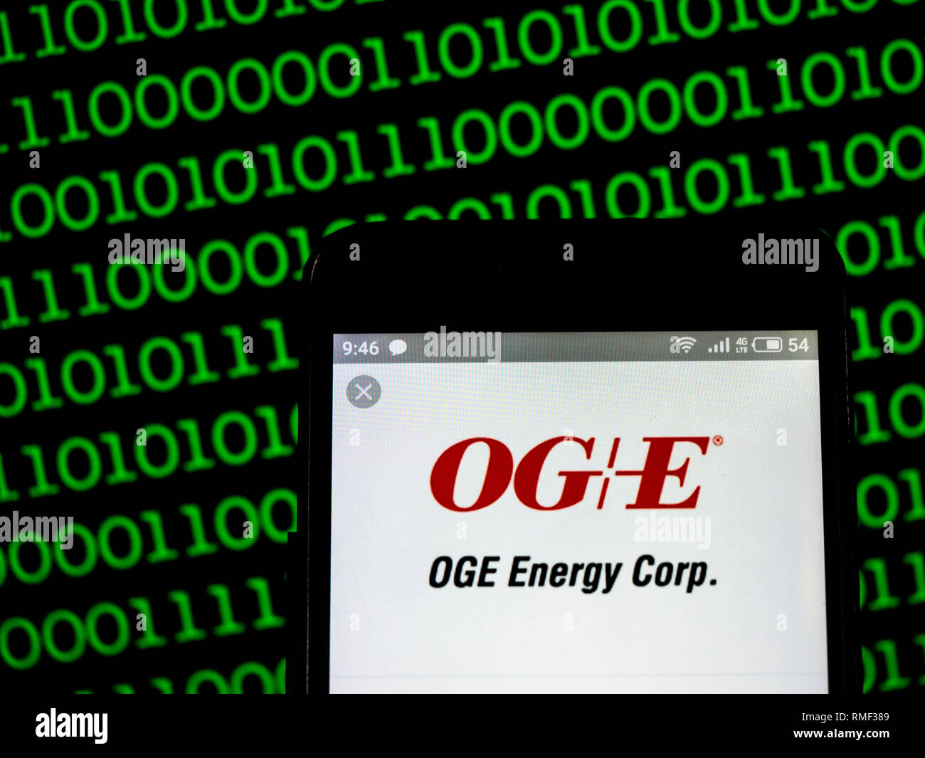 Oklahoma Gas & Electric company logo seen displayed on smart phone ...