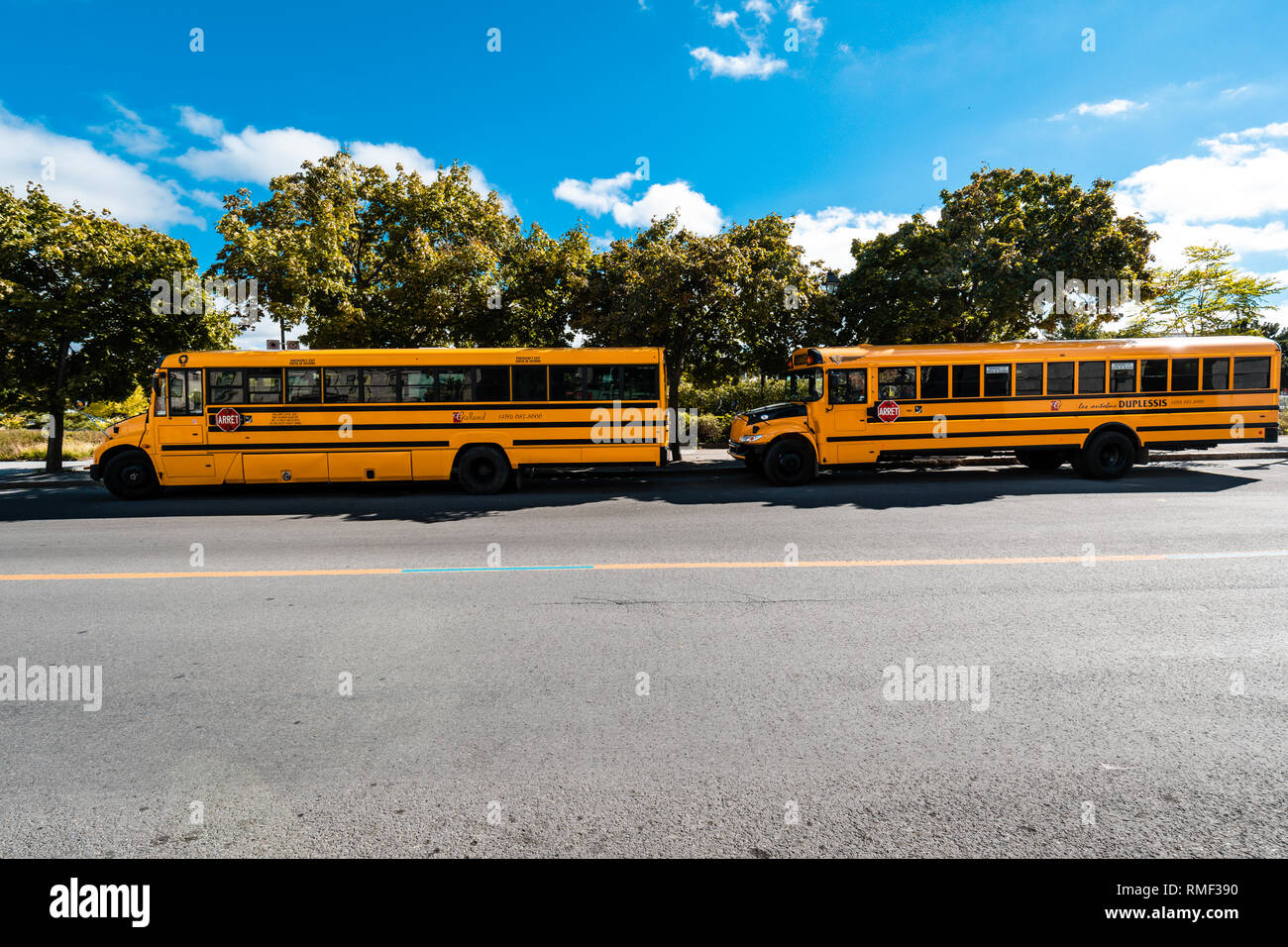 Yellow buses in Montreal. Nobody Stock Photo - Alamy