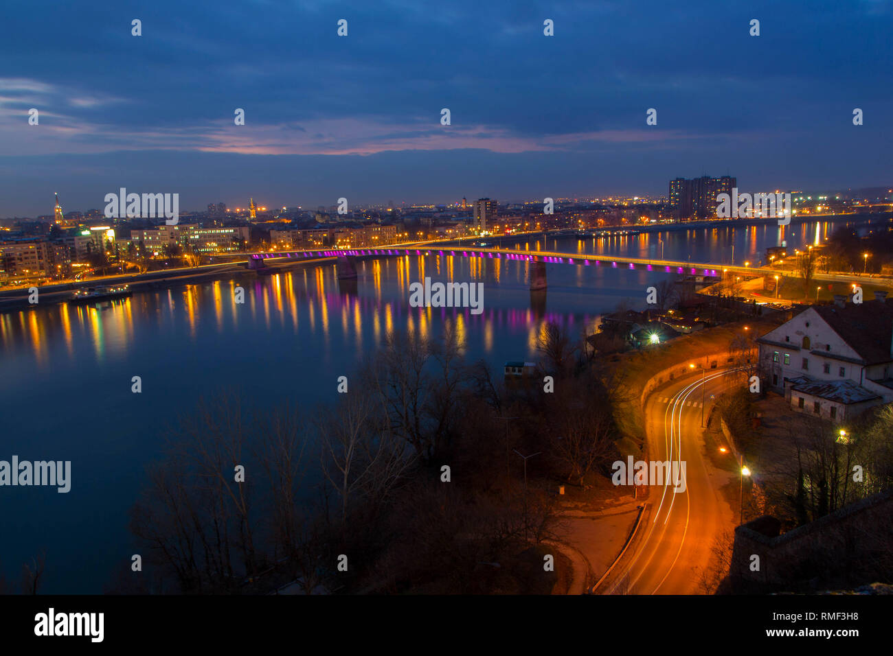 City of Novi Sad, Serbia, during the golden hour. Night photo Stock ...