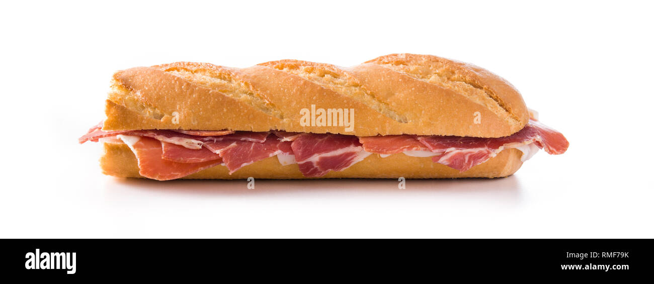 Spanish serrano ham sandwich isolated on white background. Panoramic ...
