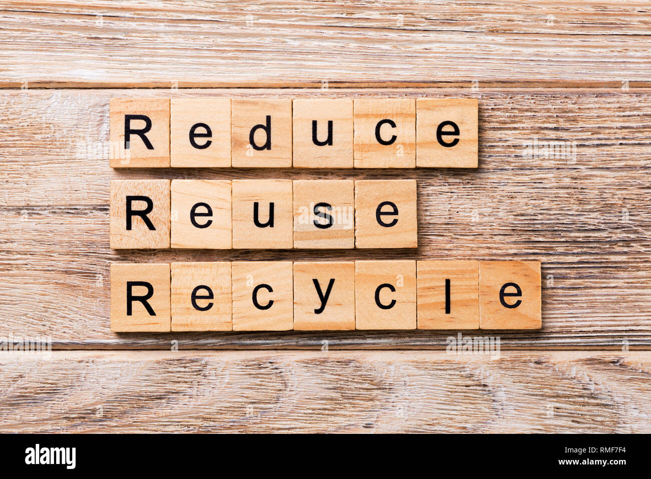 reduce, reuse and recycle word written on wood block. reduce, reuse and ...