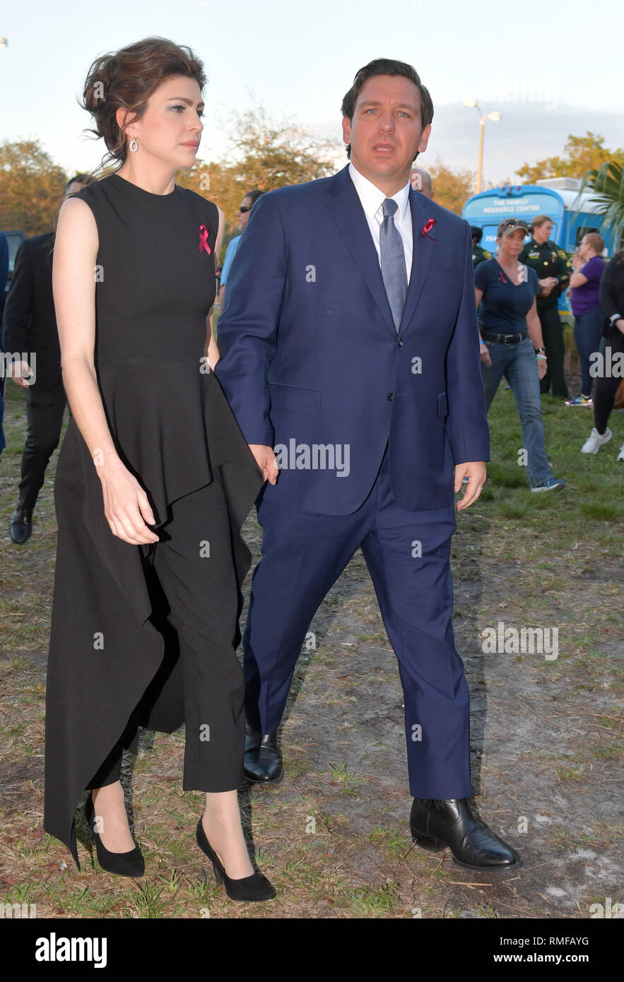 Parkland, Florida, USA. 14th Feb 2019. Gov Ron DeSantis and wife Casey ...