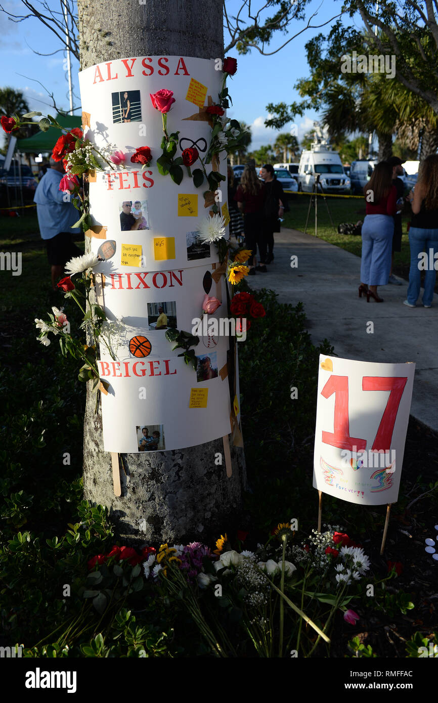 Parkland FL, USA. 14th Feb, 2019. Students and parents attend a ...
