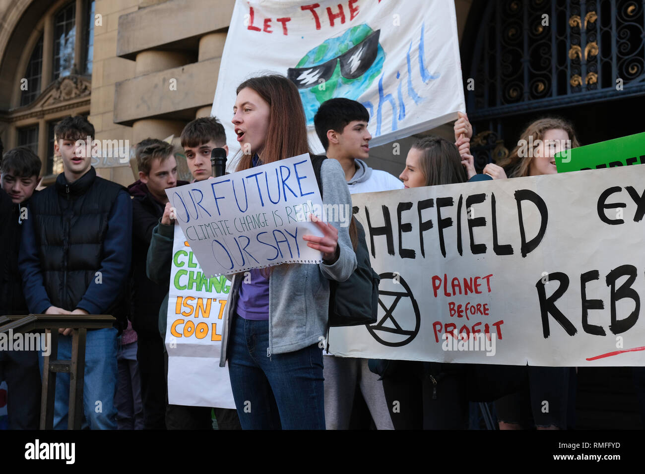Sheffield, UK. 15th Feb, 2019. School students have walked out of ...