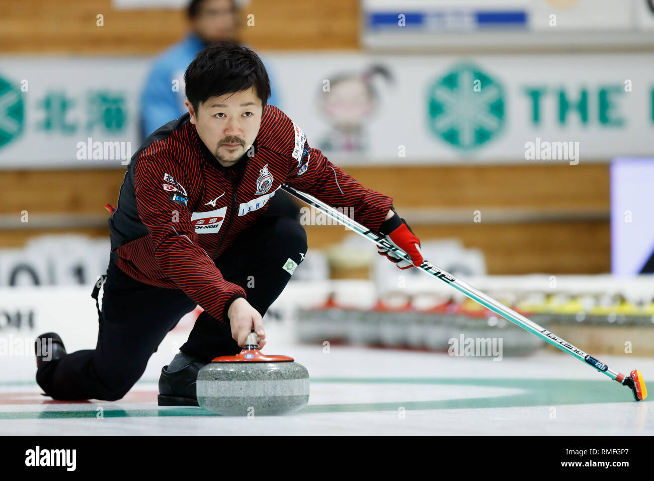 Hokkaido, Japan. 15th Feb, 2019. Shinya Abe (Consadole) Curling : Japan Curling Championship ...