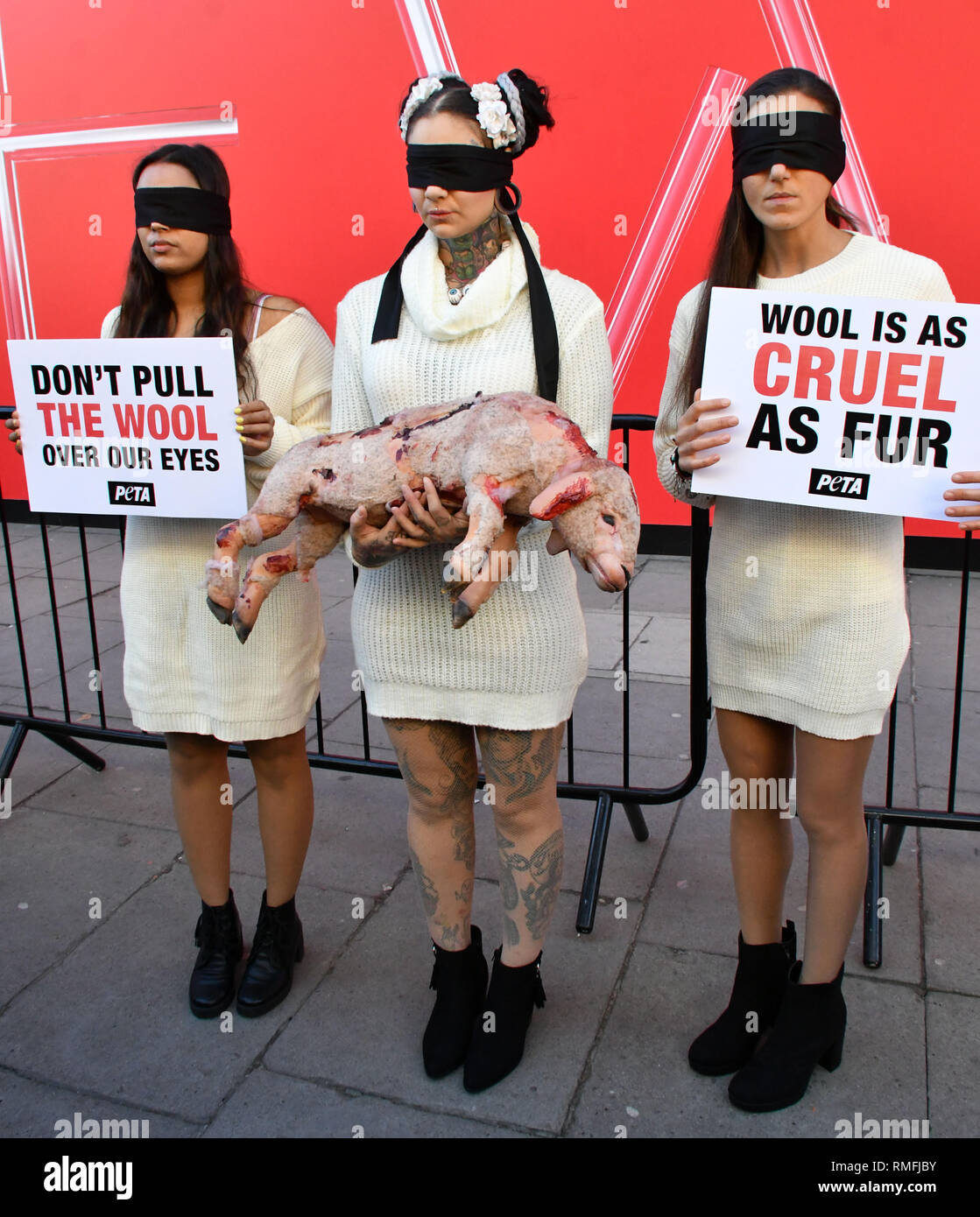 London, UK. 15th Feb, 2019. Wool Hurts PETA supporters cradle Shorn ...
