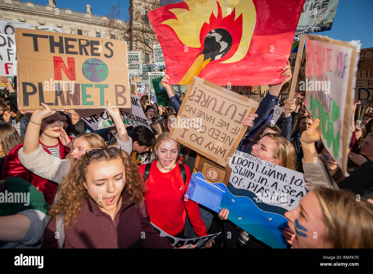 London, UK. 15th Feb, 2019. In Parliament Square - School students go ...