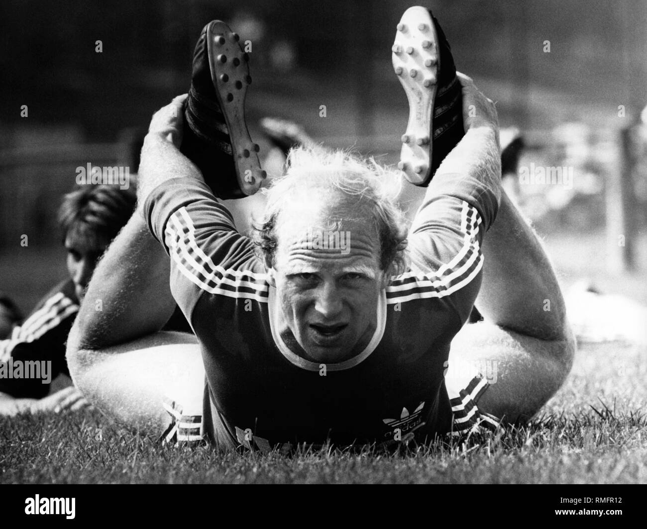 Dieter Hoeness, German football player, at his training with FC Bayern ...