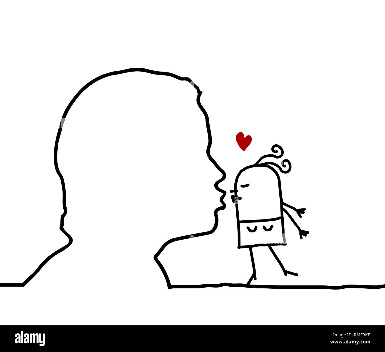 kissing - hand drawn cartoon characters & human profile Stock Vector ...