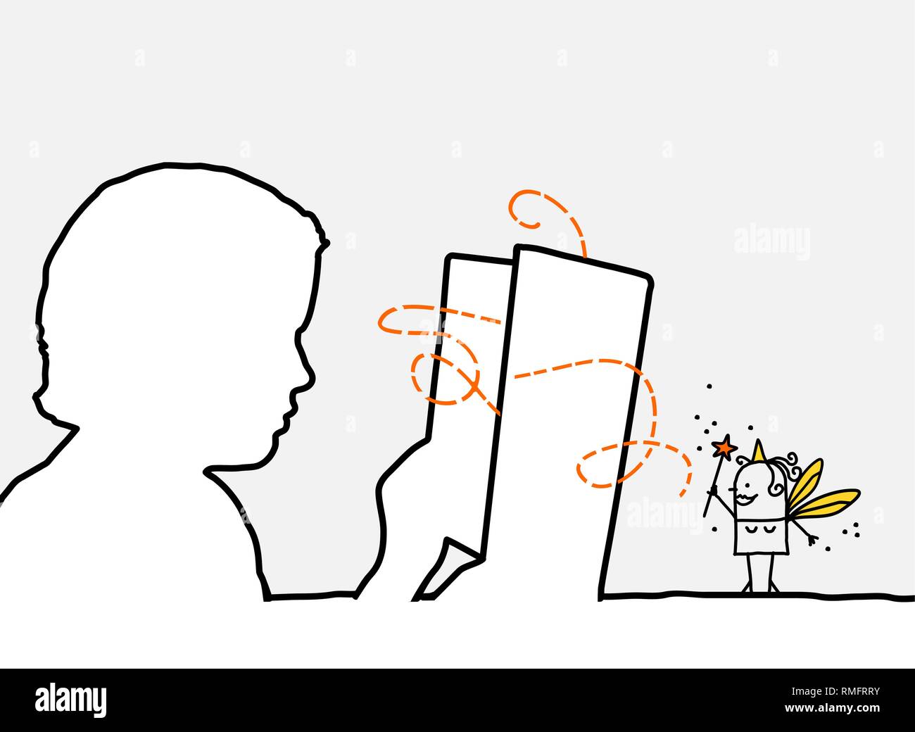 Book & fairy tale - single line human profile and cartoon character ...