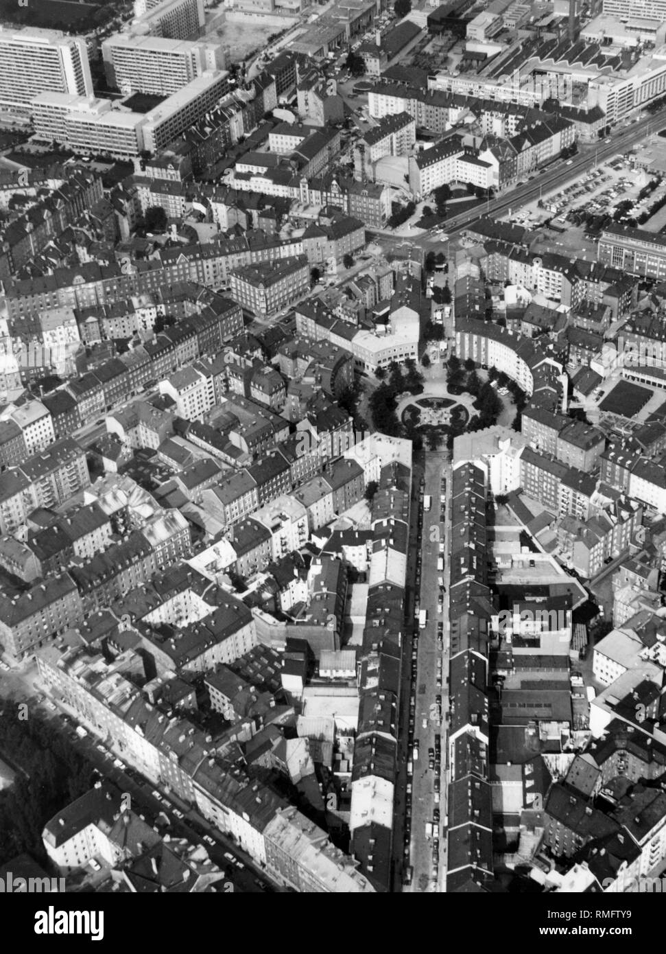 Aerial view of the Munich district of Haidhausen. The round place is ...