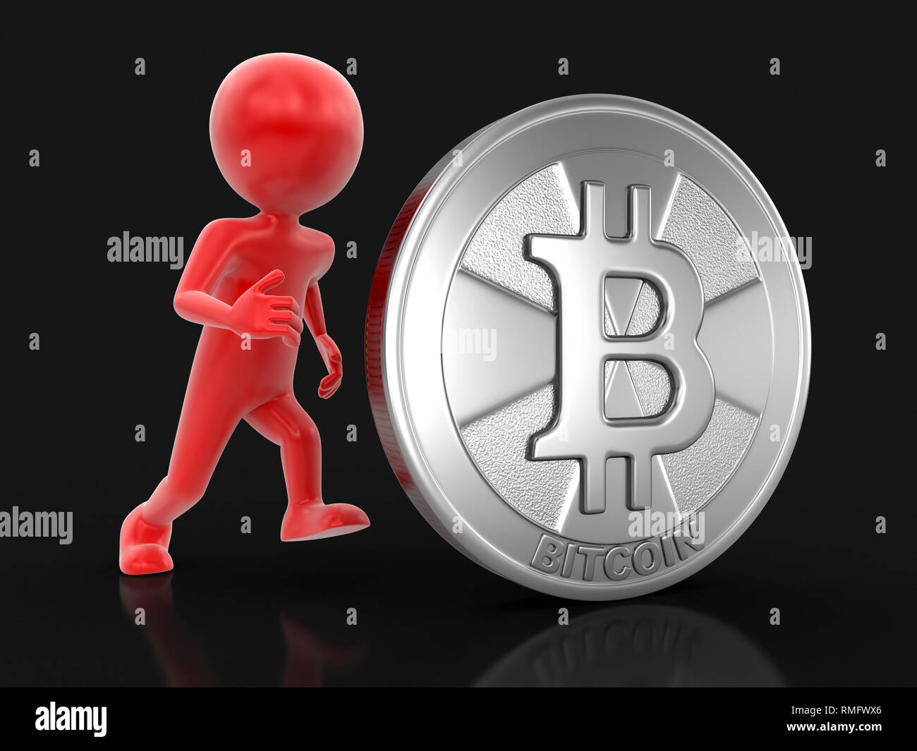 Silver bitcoin and man. Image with clipping path Stock Photo - Alamy