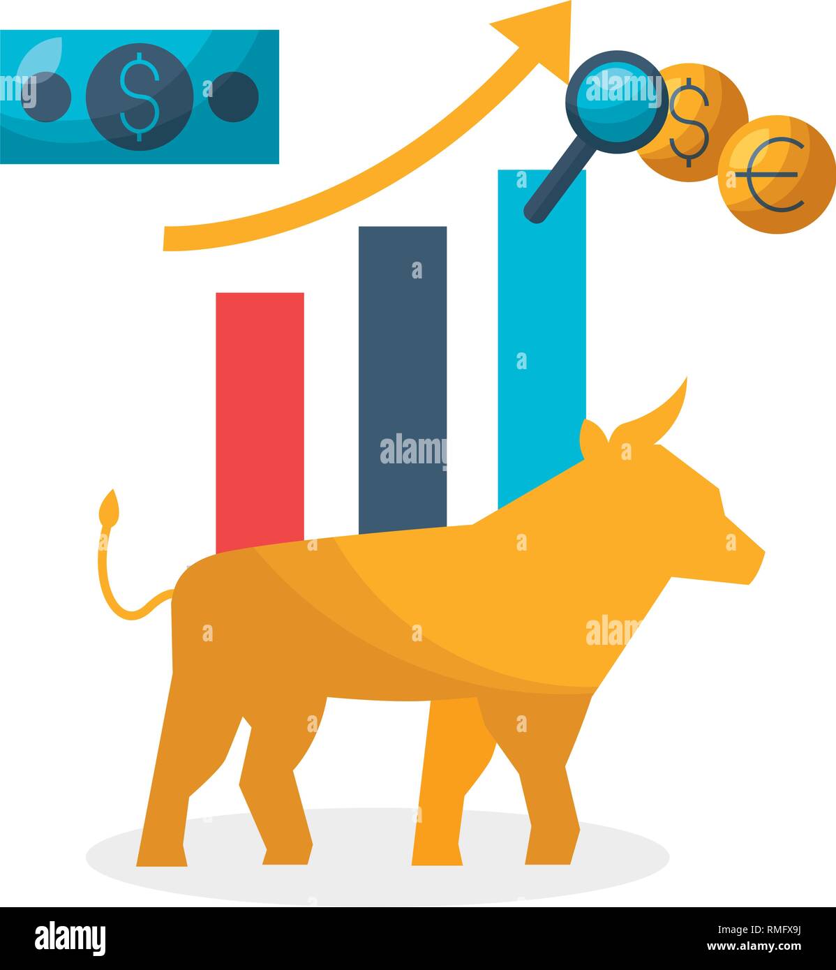 bull chart coins banknote money stock maket Stock Vector Image & Art ...