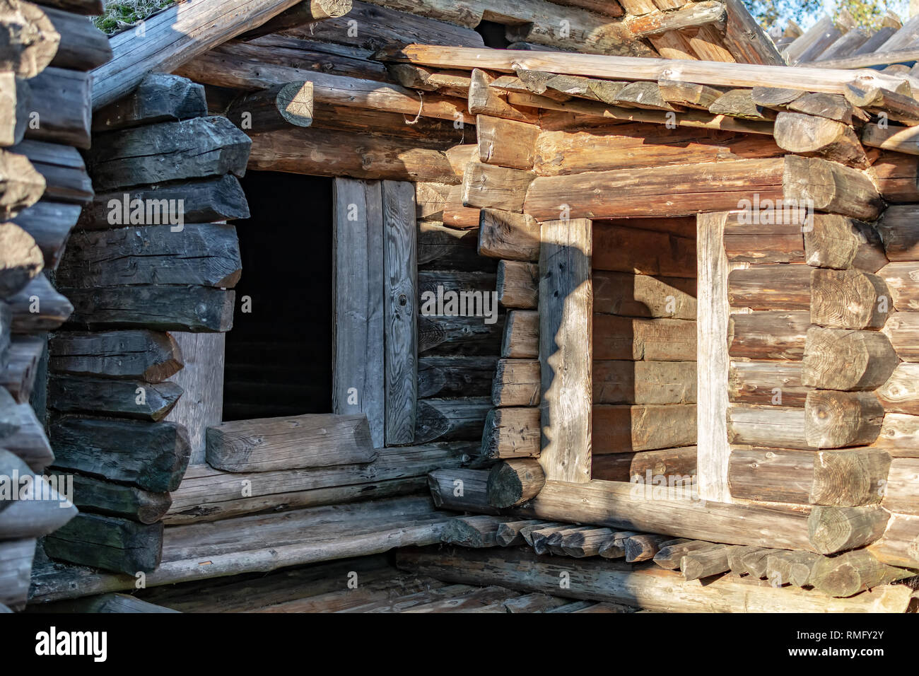 The authentic replica of a 9th-10th century log hut of the ancient ...