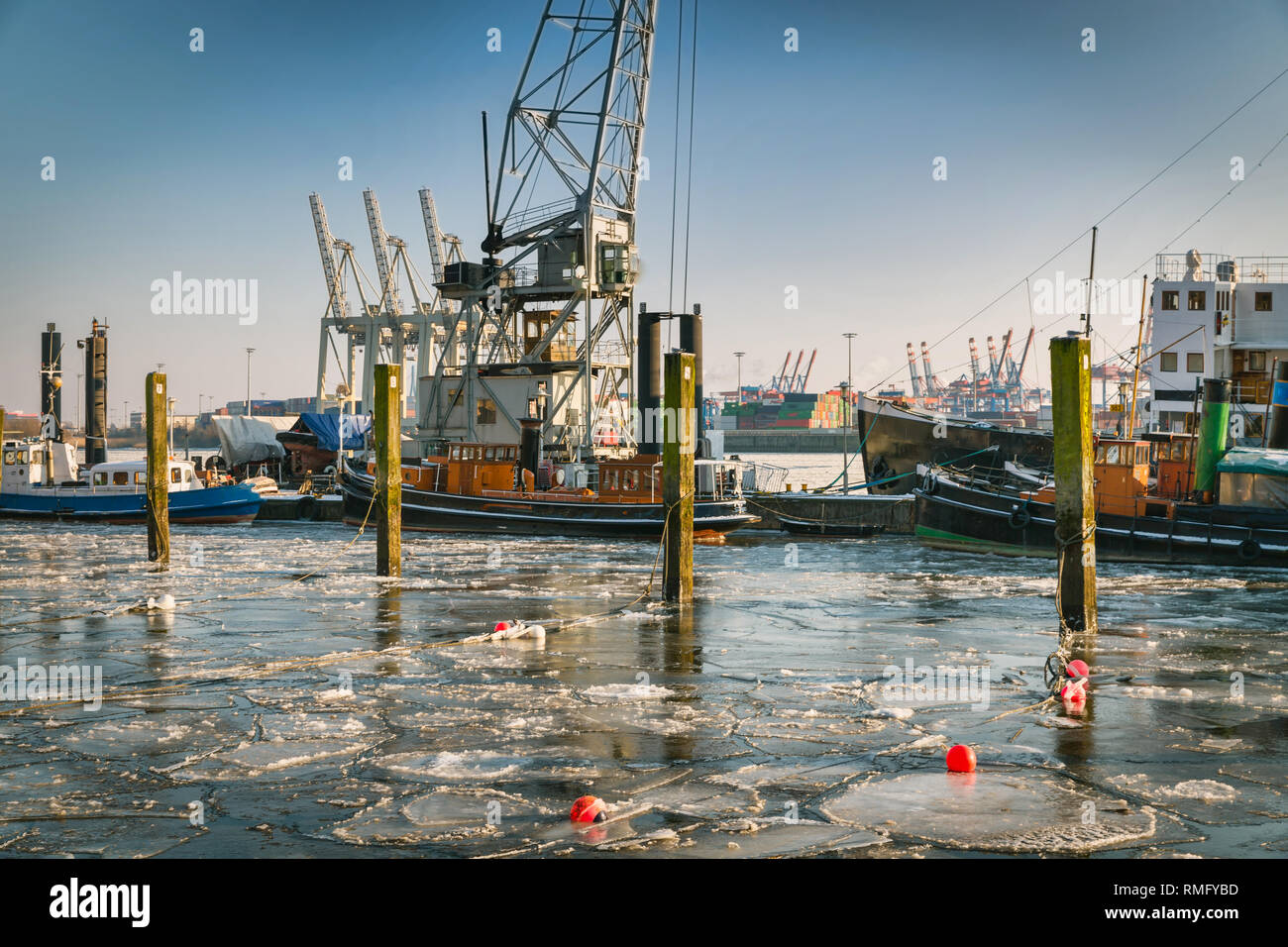 Hamburg harbor scene in winter Stock Photo - Alamy