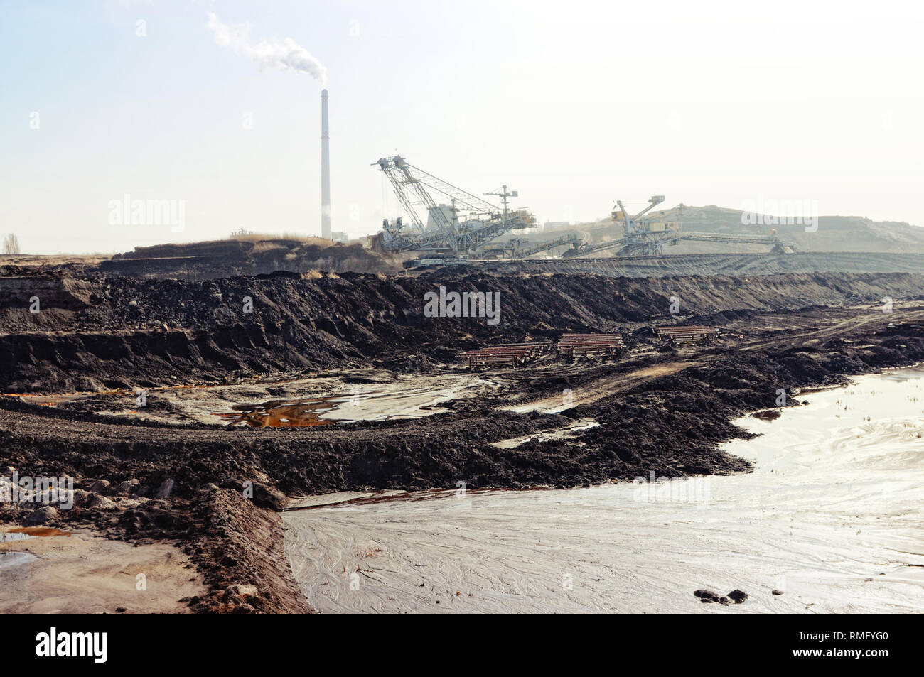 coal mine with excavator machine. mining industry Stock Photo - Alamy