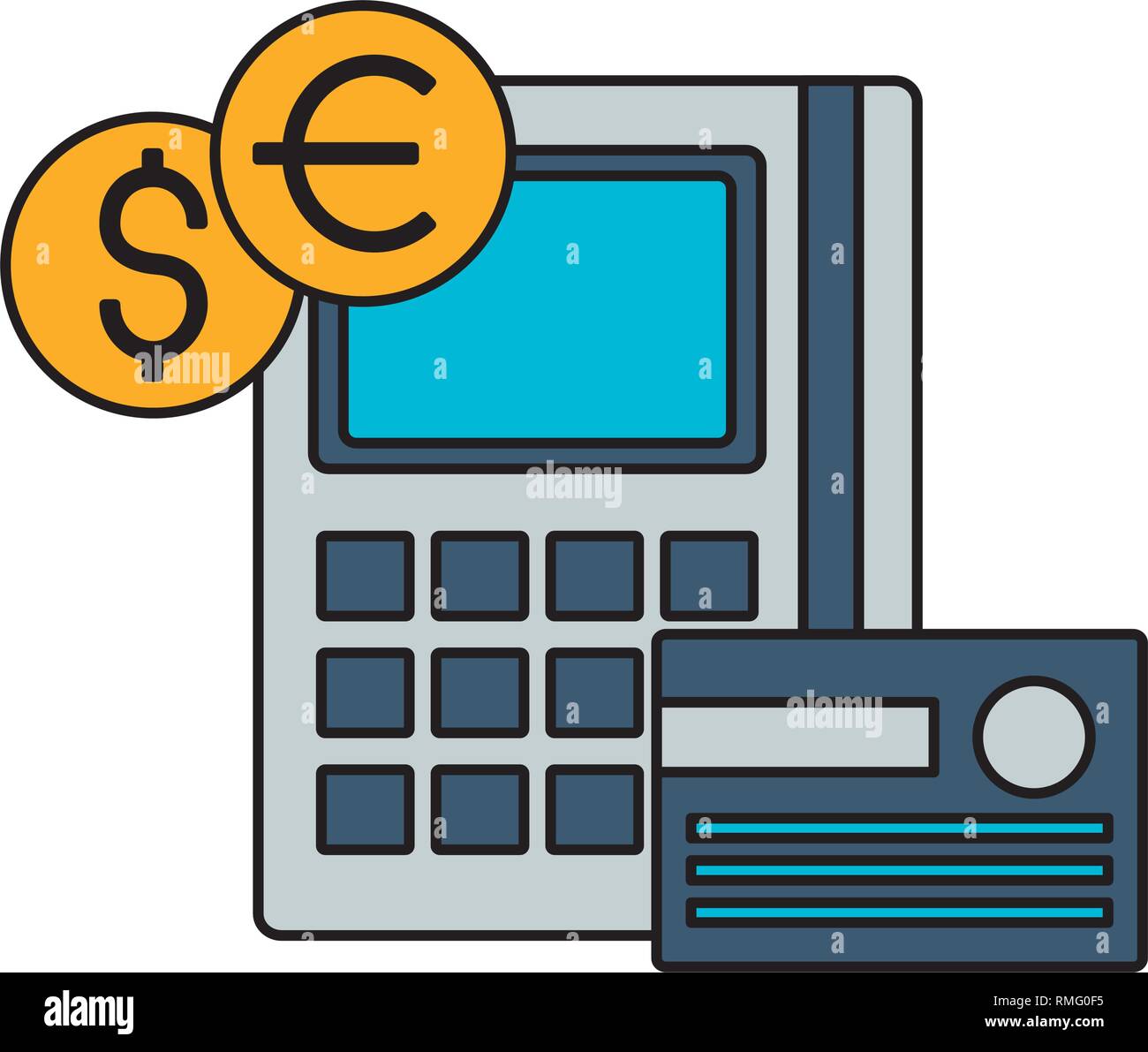 calculator bank card coins stock market Stock Vector Image & Art - Alamy