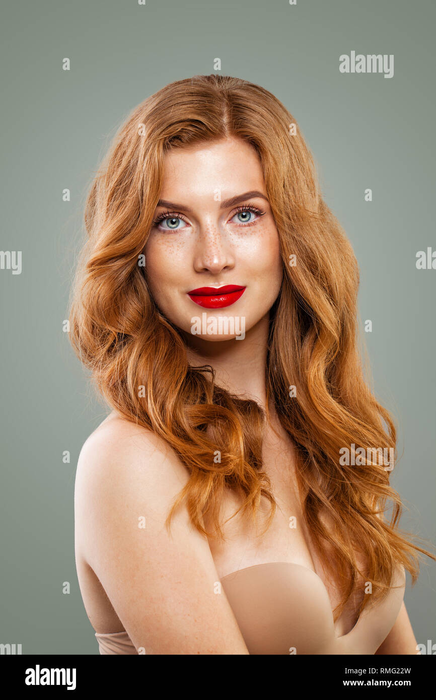 Elegant Red Head Woman Perfect Red Haired Girl With Long Curly