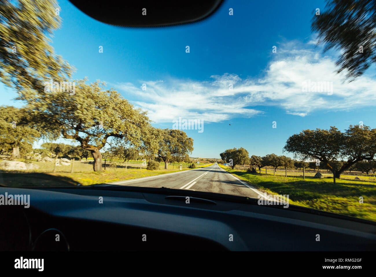 Beautiful countryside view through windscreen Stock Photo - Alamy