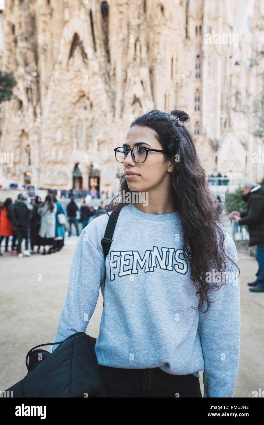 Smiling excited female tourist hi-res stock photography and images - Alamy