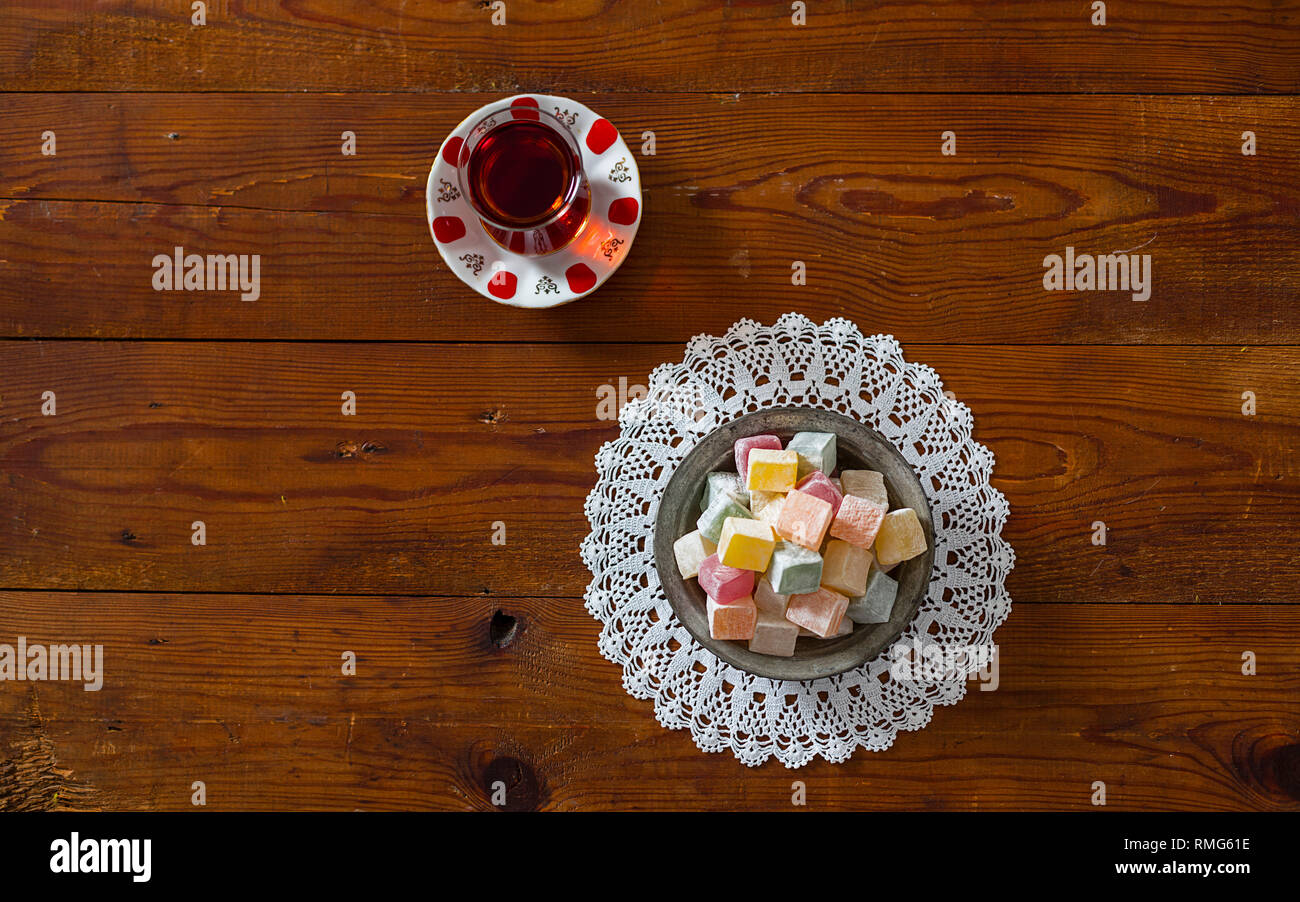 Turkish tea served with Turkish delight Stock Photo - Alamy