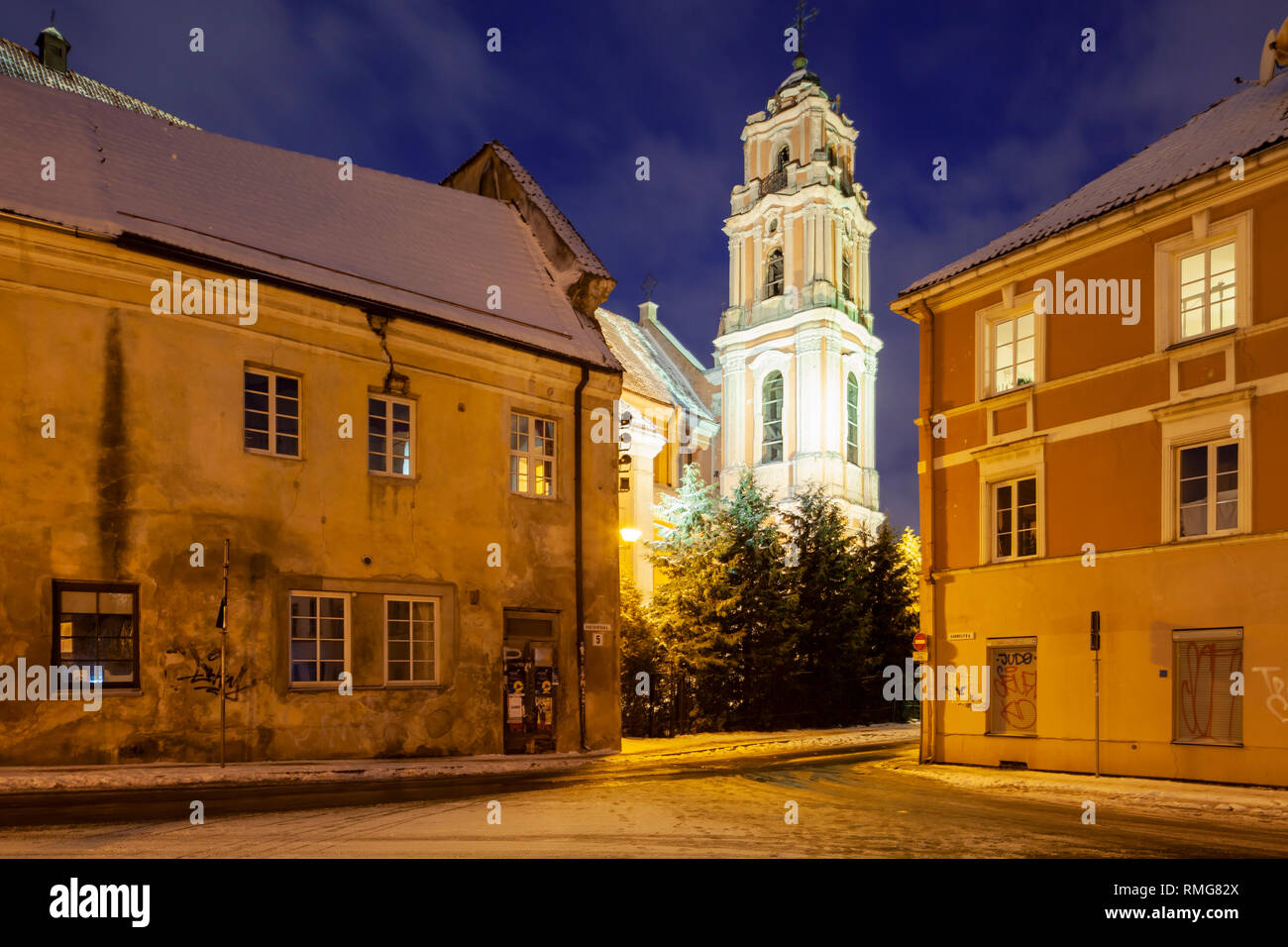 Winter night in Vilnius old town, Lithuania Stock Photo - Alamy