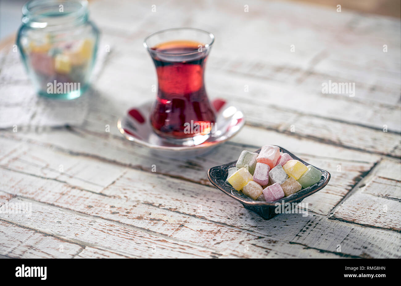 Turkish tea served with Turkish delight Stock Photo - Alamy