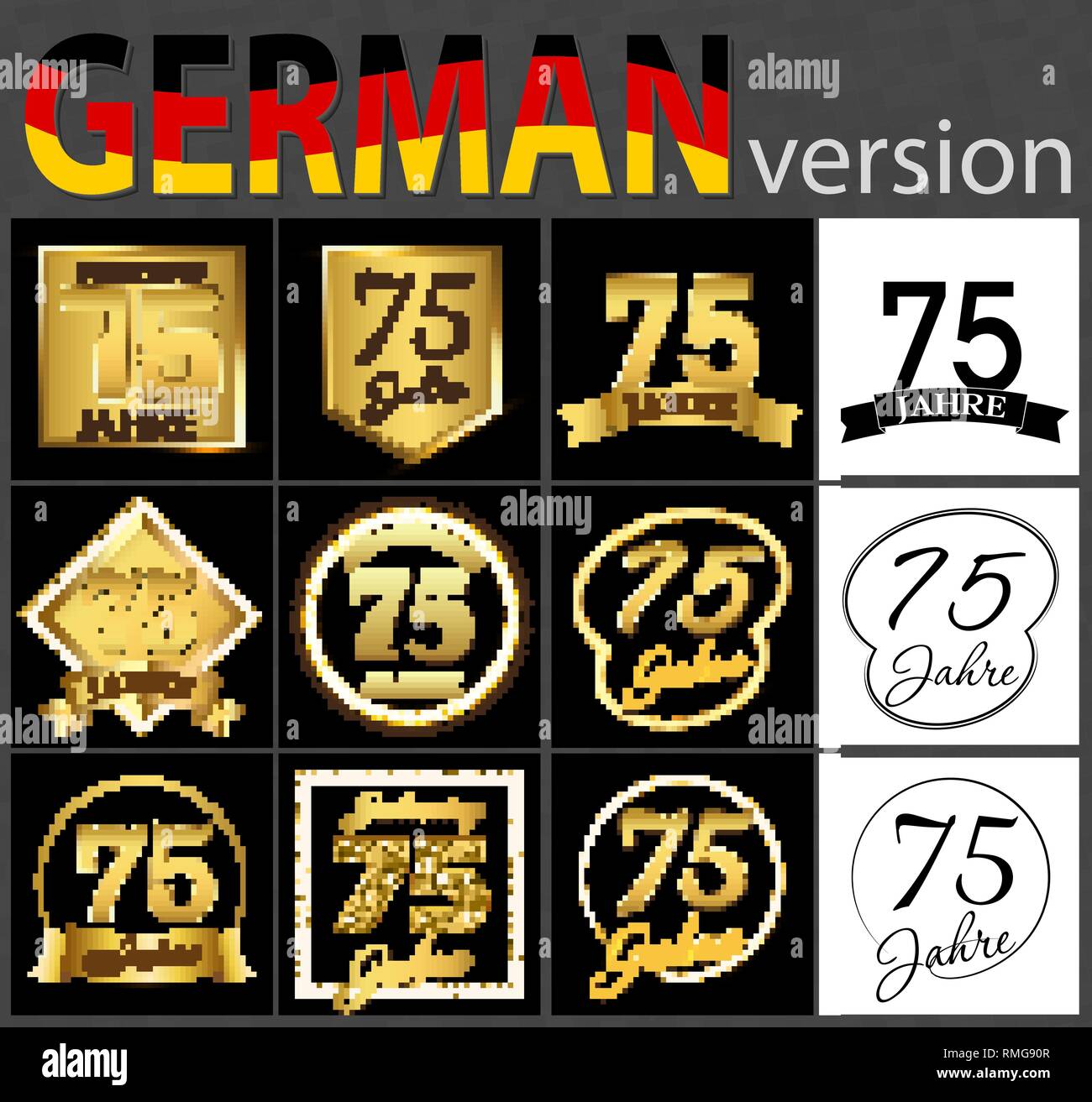 Set of number seventy-five years (75 years) celebration design ...