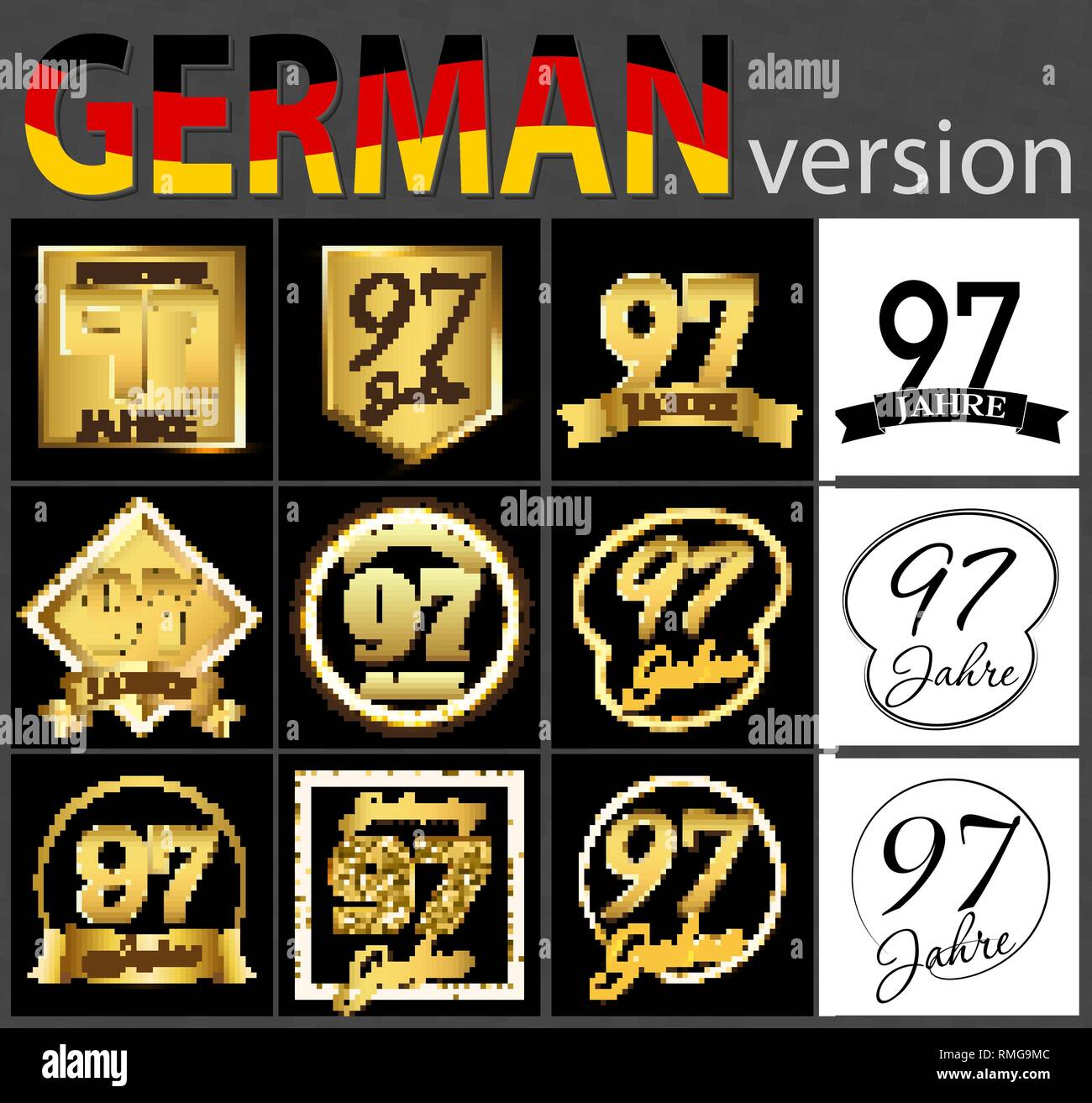 Set of number ninety-seven years (97 years) celebration design ...