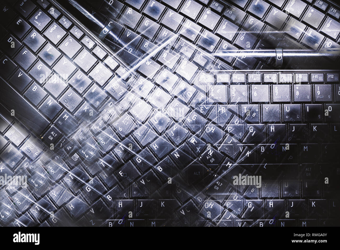 Abstract composition made of computer keyboard, blended keys and ...